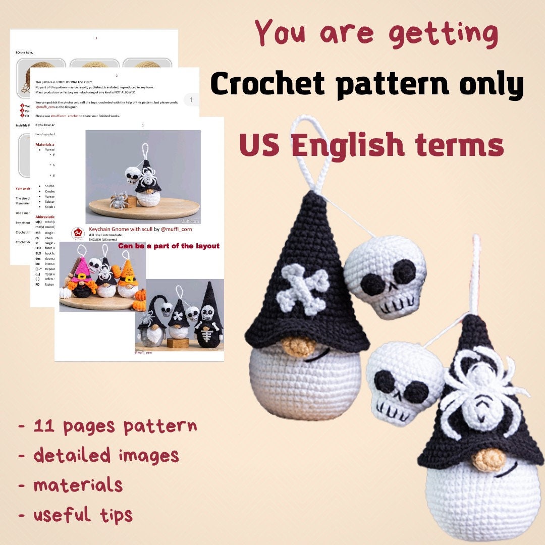 Halloween Crochet Keychain Pattern Gnome With Skull Ans - Etsy