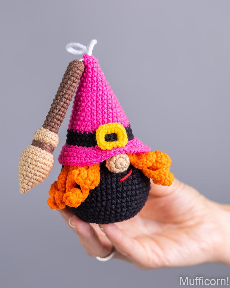 Halloween Crochet Keychain Pattern: Crochet Witch Gnome and Witch Broom ...
