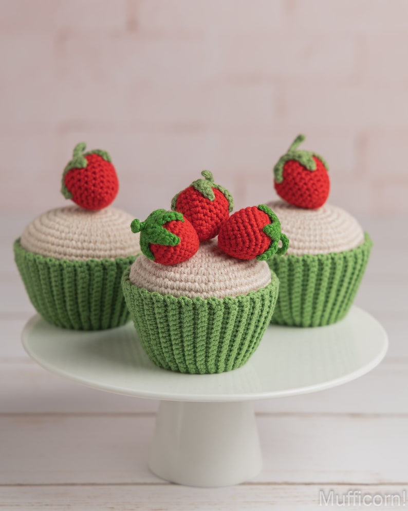 Crochet Strawberry Muffin Pattern, Crochet Food Pattern for Play ...