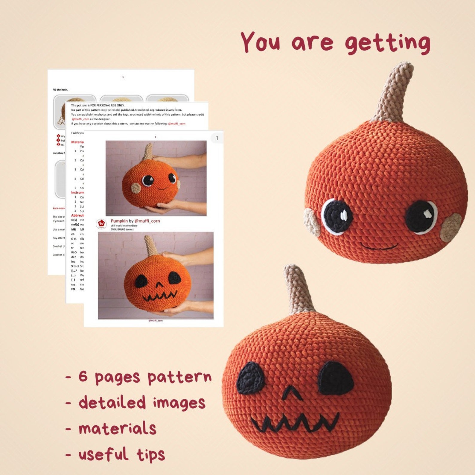 Halloween Plush Amigurumi Pattern Crochet Pumpkin Pattern - Etsy