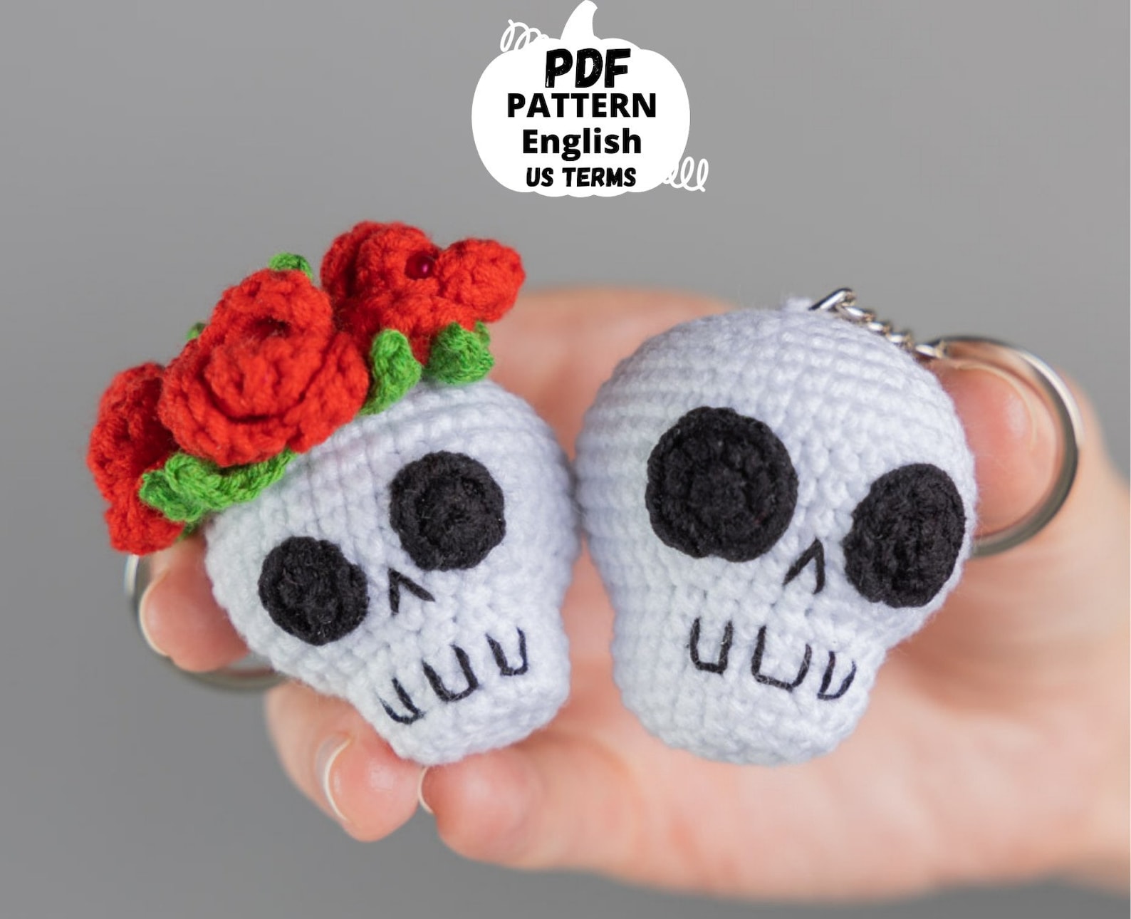 Halloween Crochet Patterns Skull Keychain With Flowers - Etsy