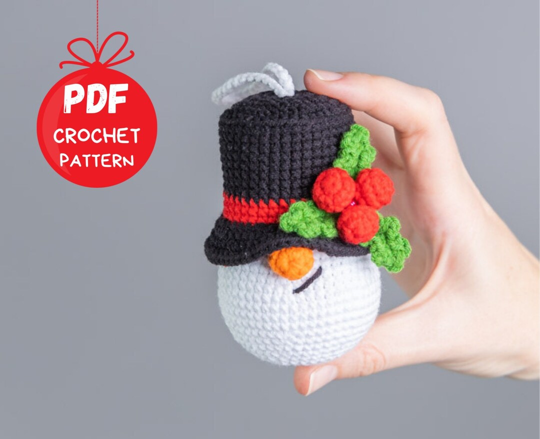 Christmas Snowman Crochet Ornament Pattern, Crochet Snowman Gnome ...