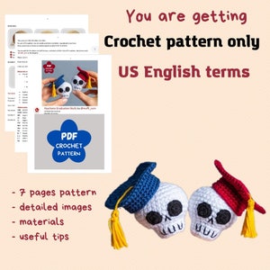 Halloween Crochet Patterns Skull Keychain, Graduation Crochet Skull ...
