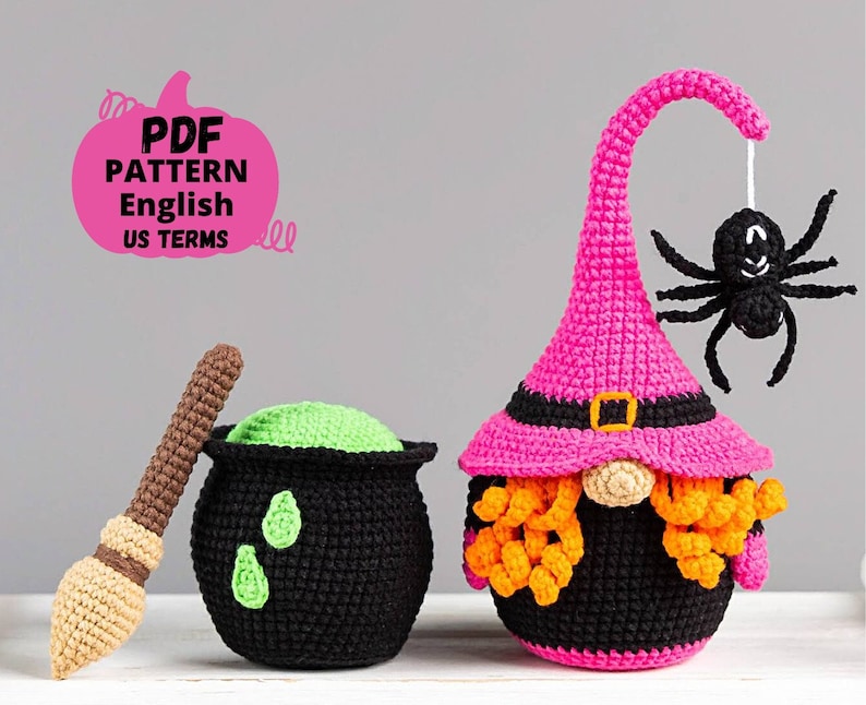 Halloween Crochet Gnome Patterns: Witch Gnome Witch Broom and - Etsy