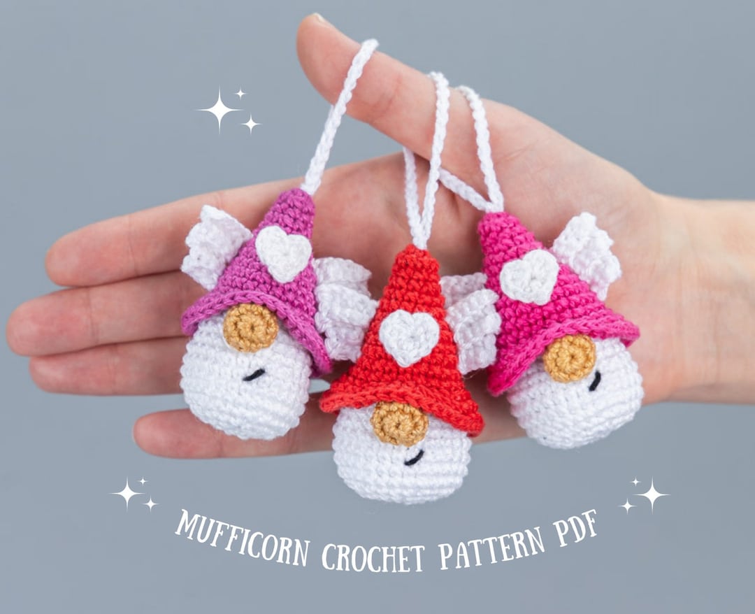 Crochet Patterns Mufficorn Keychain Gnome With Crochet Heart, Crochet ...