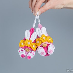 Easter Crochet Pattern Bunny Keychains With Crochet Flowers, Crochet ...