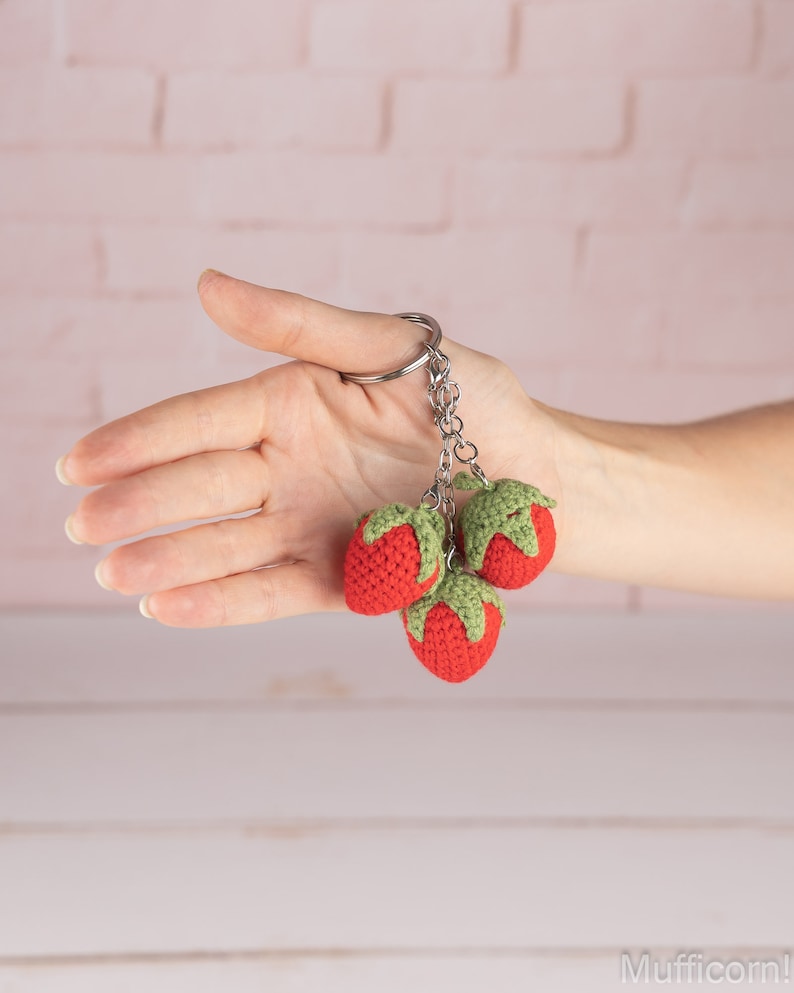 Strawberry Keychain Crochet Pattern, Food Crochet Keychain Pattern ...