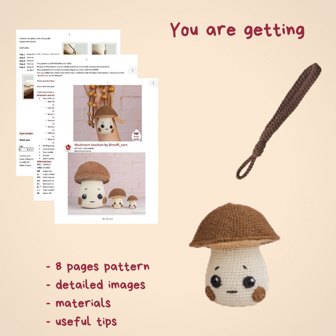 Mushroom Crochet Pattern, Crochet Keychain Pattern, Mushroom Amigurumi ...
