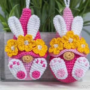 Easter Crochet Pattern Bunny Keychains With Crochet Flowers, Crochet ...