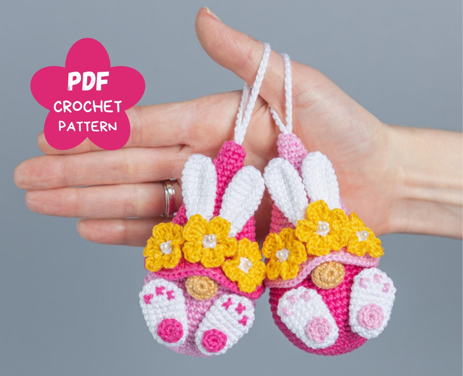 Easter Crochet Pattern Bunny Keychains With Crochet Flowers, Crochet ...