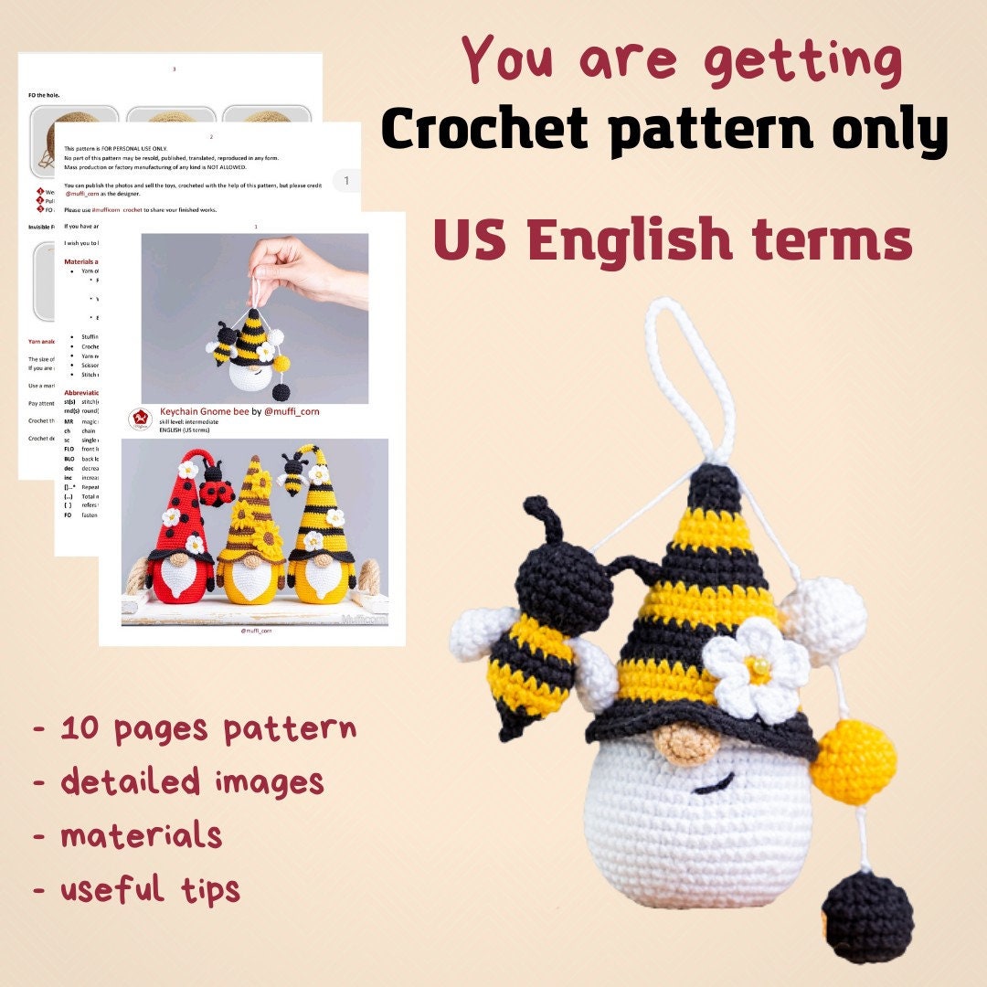 Crochet Bee Keychain Pattern Crochet Patterns Gnome and Bee - Etsy