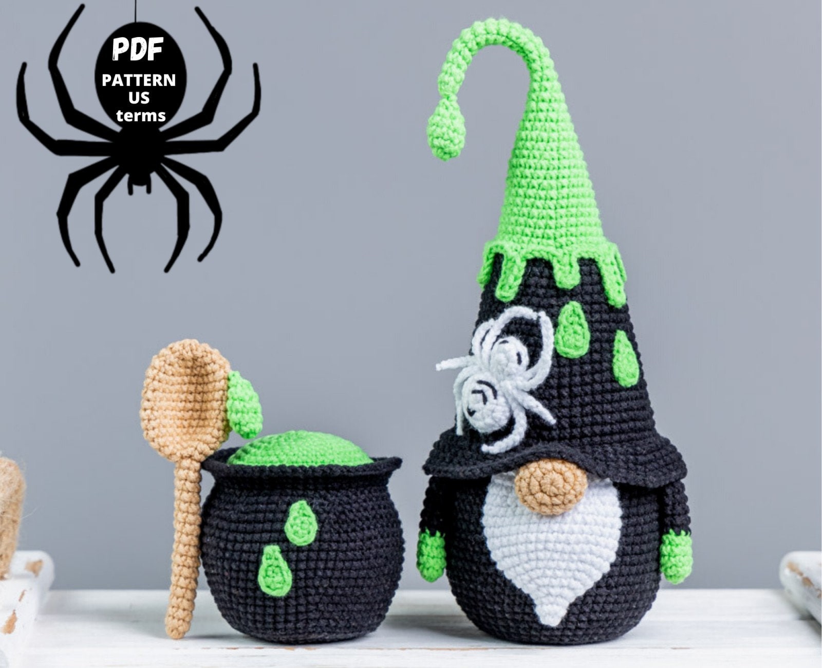 Halloween Crochet Patterns Gnome With Spider and Cauldron - Etsy