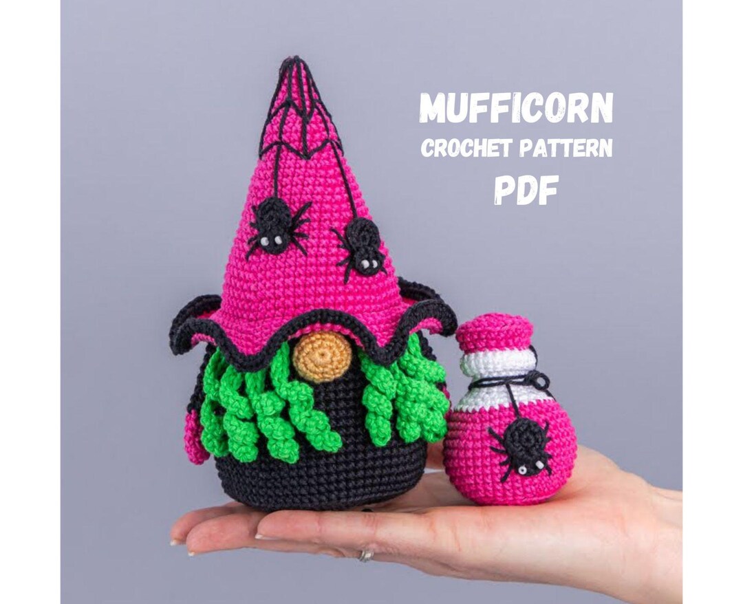 Crochet Pattern Gnome Witch With Spider and Potion Bottle | Halloween ...