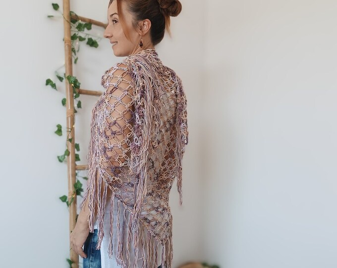 Pastel Tones Crochet Shawl for Women, Cotton Crochet Shawl, Open Weave ...