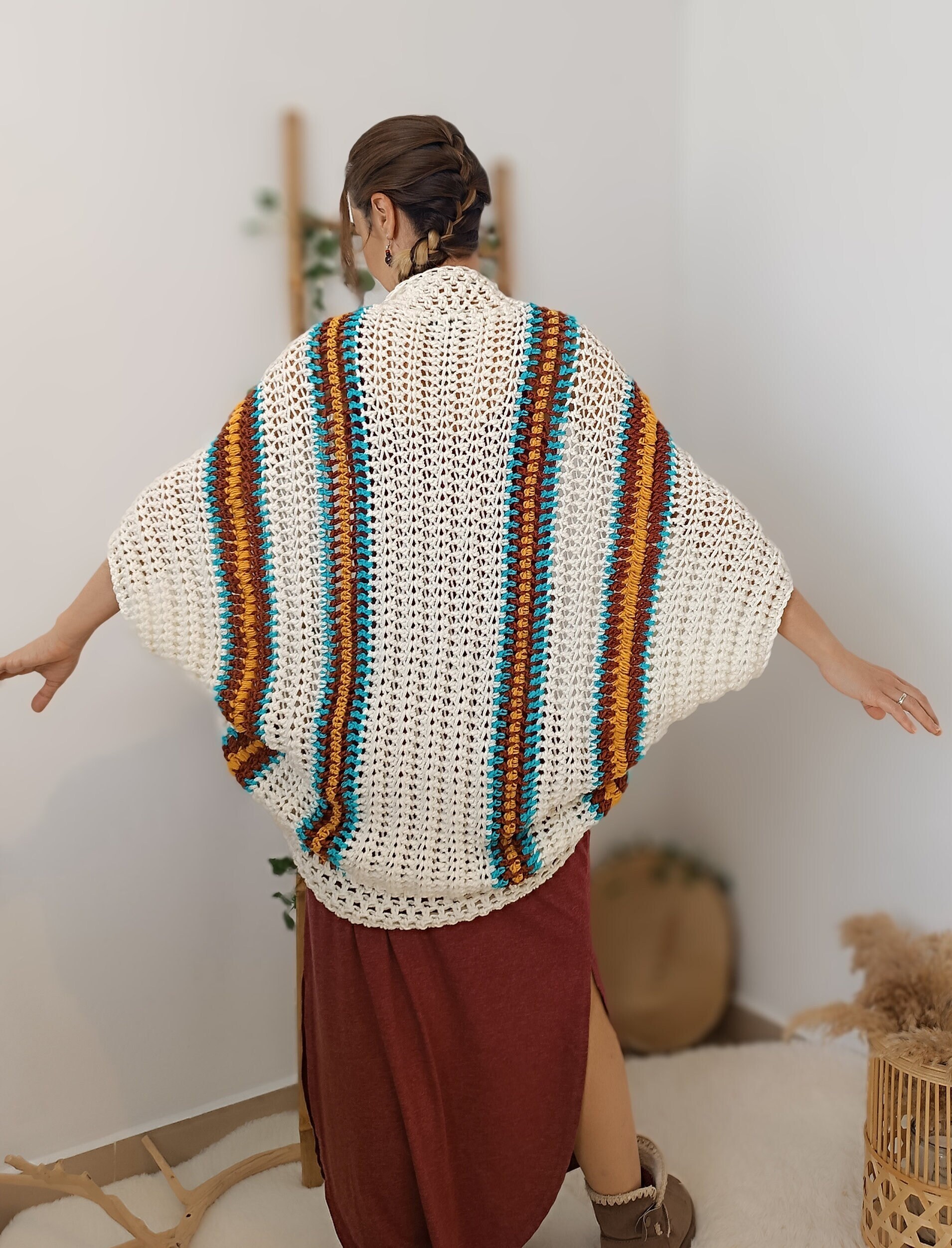 Ivory Crochet Cardigan, Cocoon Shrug, Batwing Cardigan, Bohemian ...