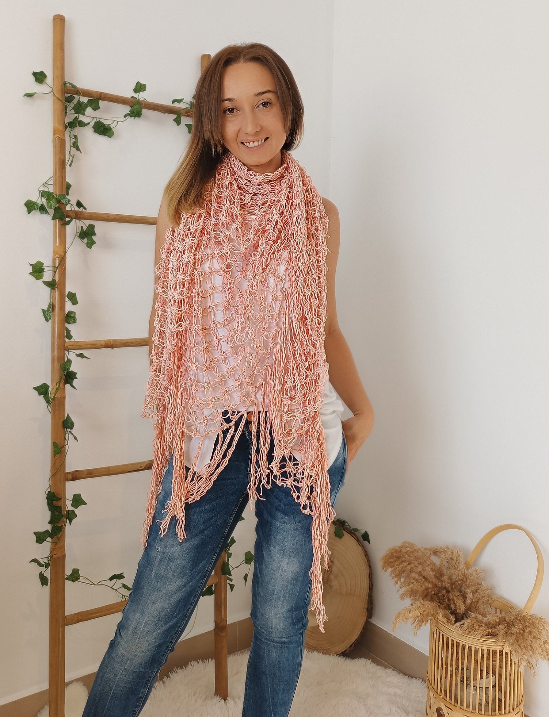 Pink Tones Crochet Shawl for Women, Cotton Crochet Shawl, Open Weave ...