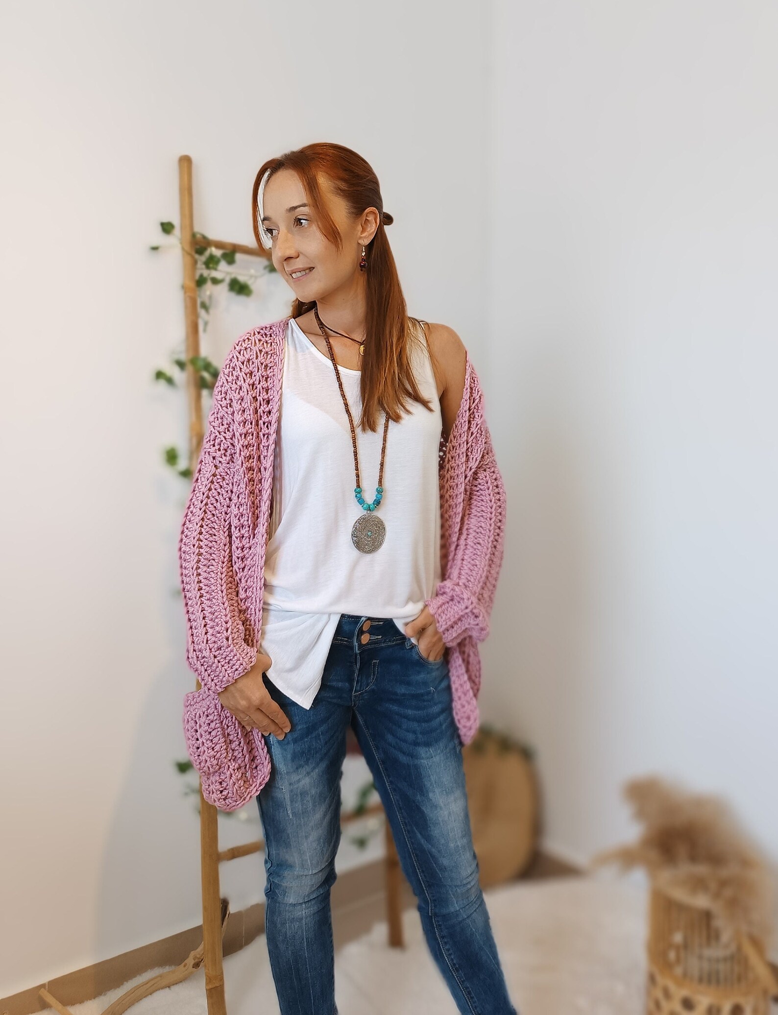 Rose Crochet Cardigan, Crochet Cardigan for Spring, Knit Boho Shrug ...