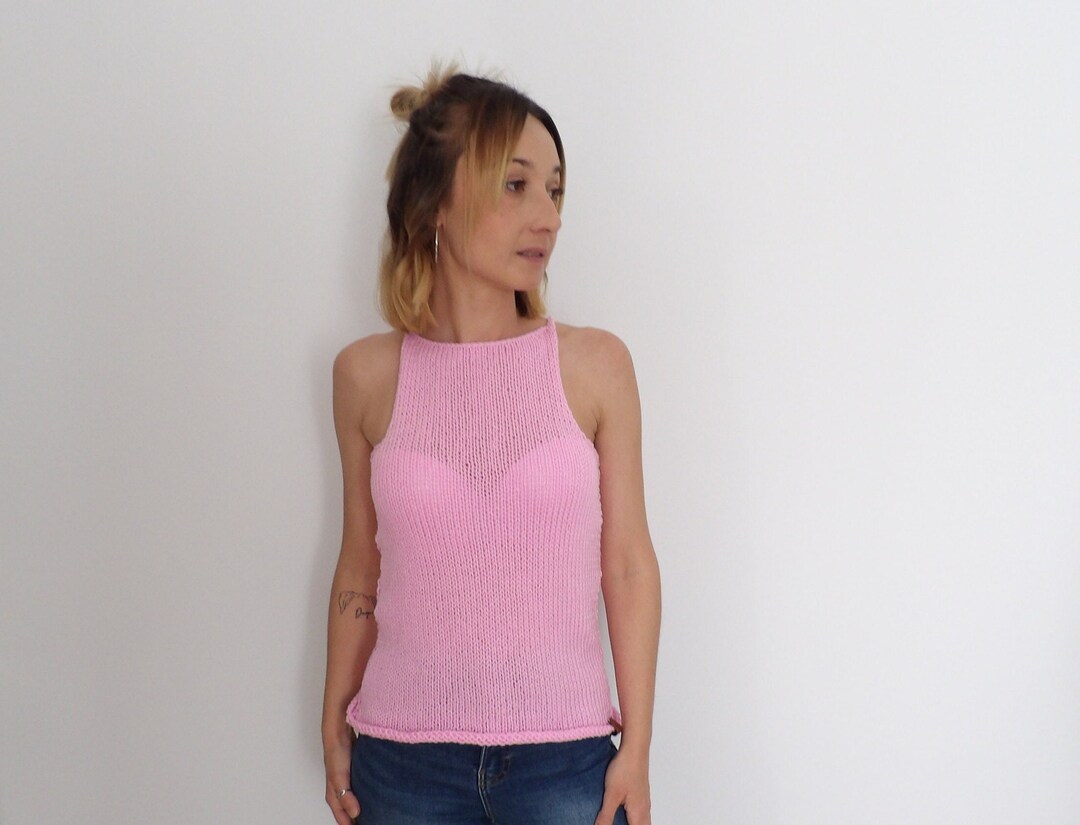Pink Sheer Knit Tank Summer Tank Sleeveless Crop Top Tight Etsy