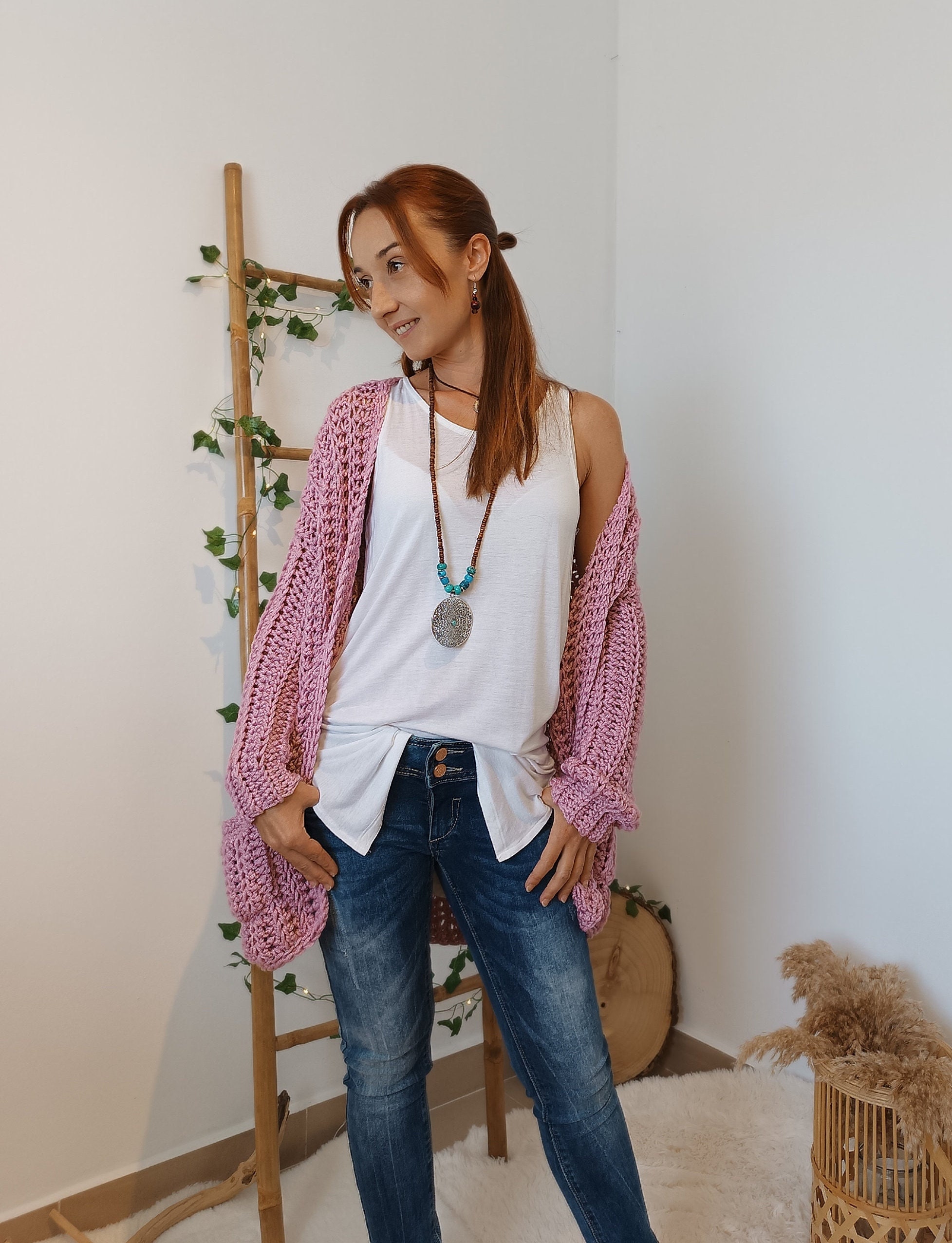 Rose Crochet Cardigan, Crochet Cardigan for Spring, Knit Boho Shrug ...