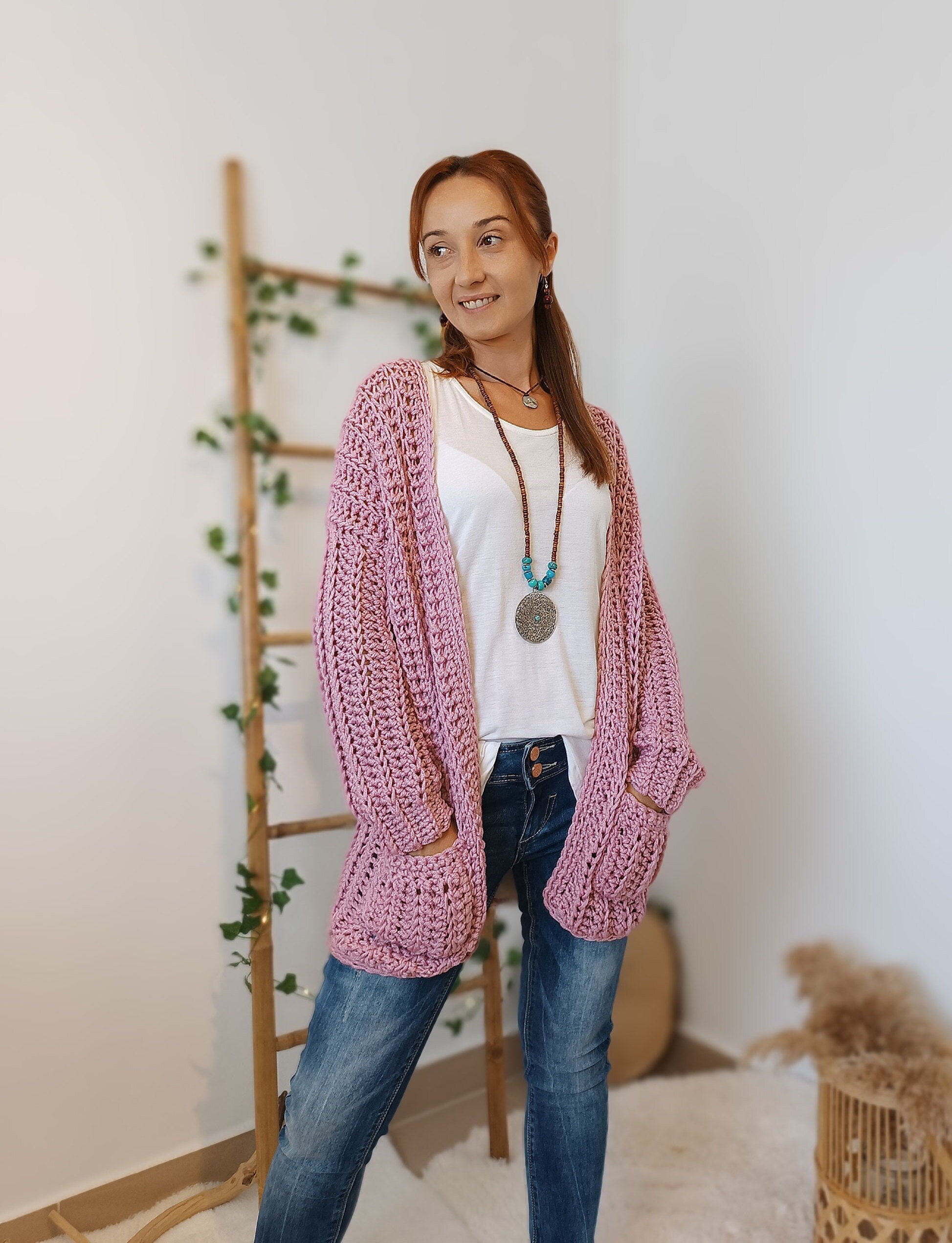 Rose Crochet Cardigan, Crochet Cardigan for Spring, Knit Boho Shrug ...