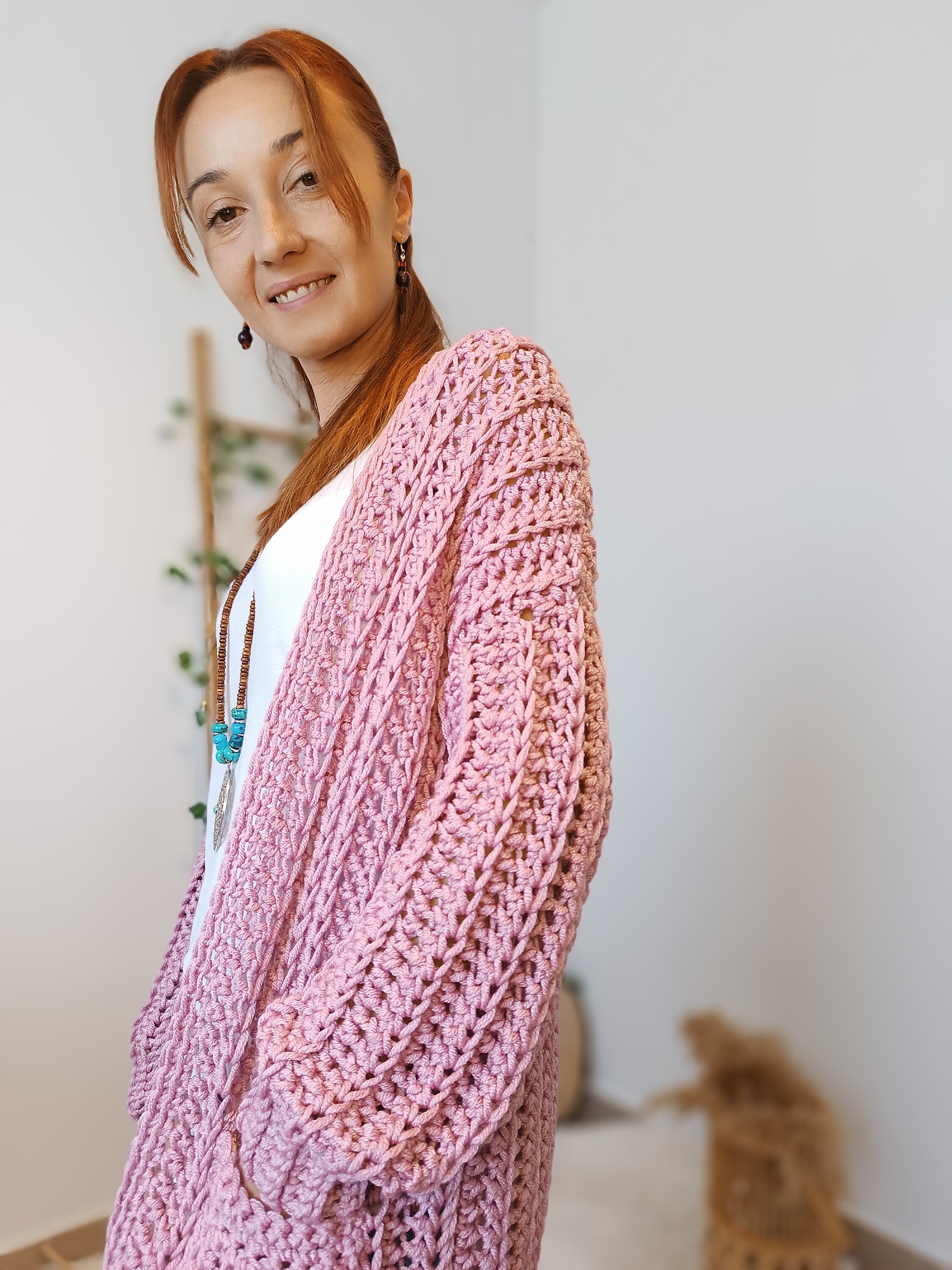 Rose Crochet Cardigan, Crochet Cardigan for Spring, Knit Boho Shrug ...