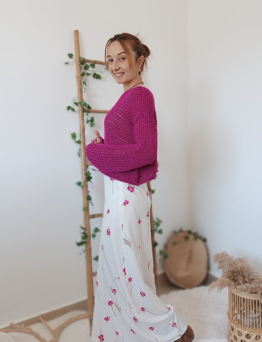 Loose Knit Sweater, Oversized Sweater Jumper, Pink Knit Sweater, Open ...