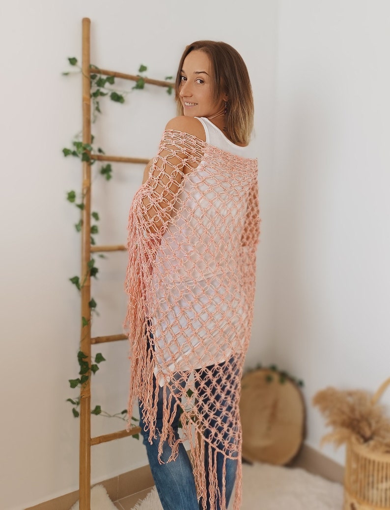 Pink Tones Crochet Shawl for Women, Cotton Crochet Shawl, Open Weave ...