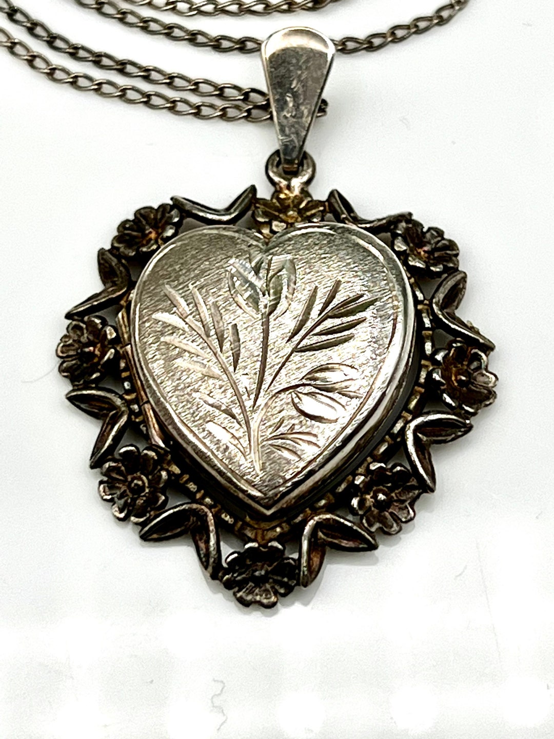 Vintage Heart Shaped Sterling Silver Locket & Chain Joseph - Etsy