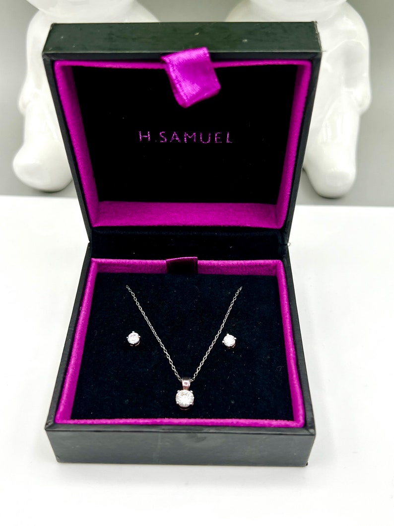 Vintage H SAMUEL Sterling Silver & Cubic Zirconia Necklace and Earrings ...
