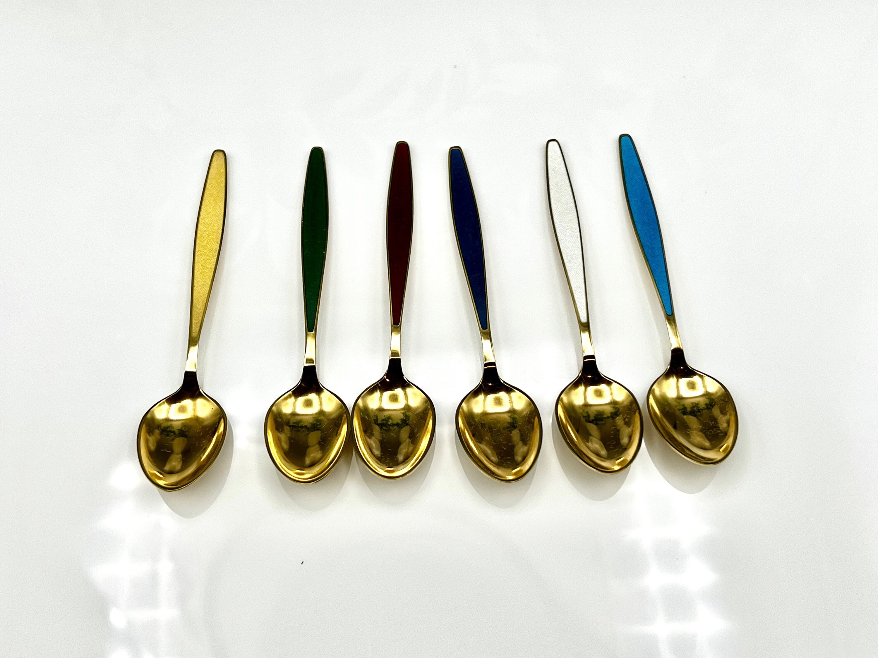 Georg Jensen Denmark Vintage Solid Silver & Guilloche Enamel Tea Spoons ...