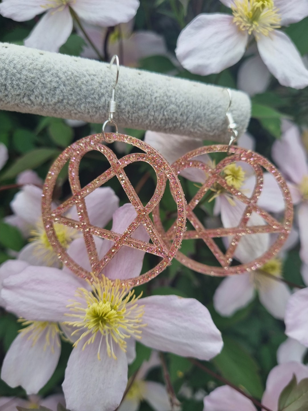 Light Pink Glittery Heartagram Earrings HIM Inspired Ville Valo Acrylic ...