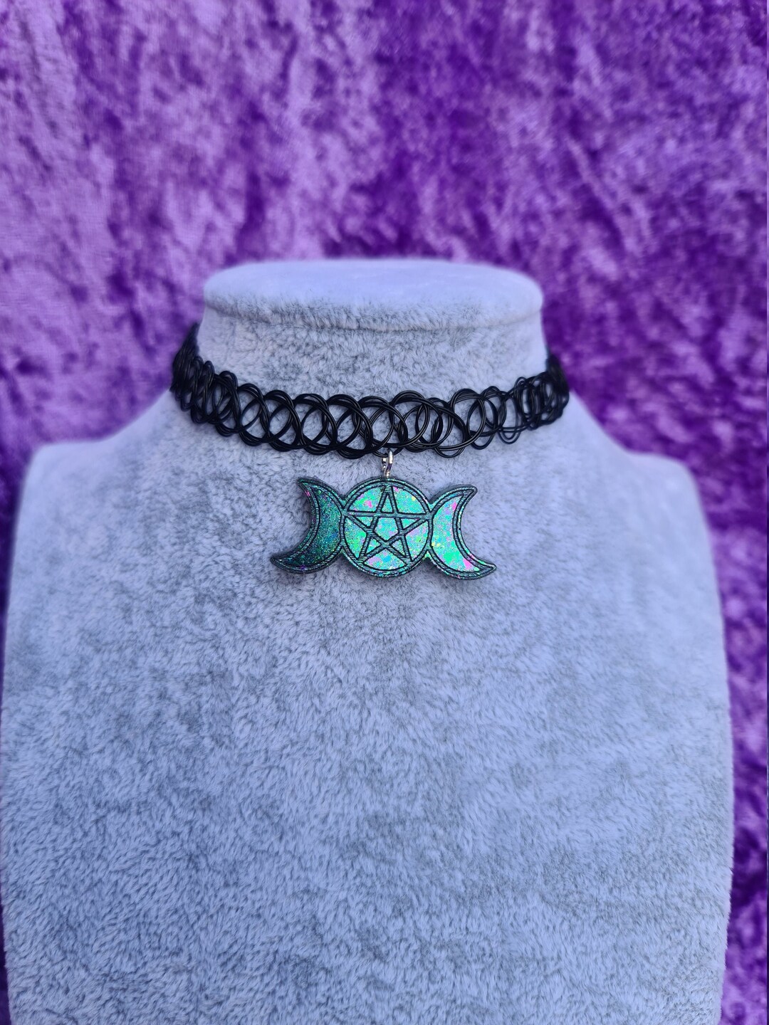 Triple Moon Resin Choker Necklace Chameleon Colour Shift Moon - Etsy