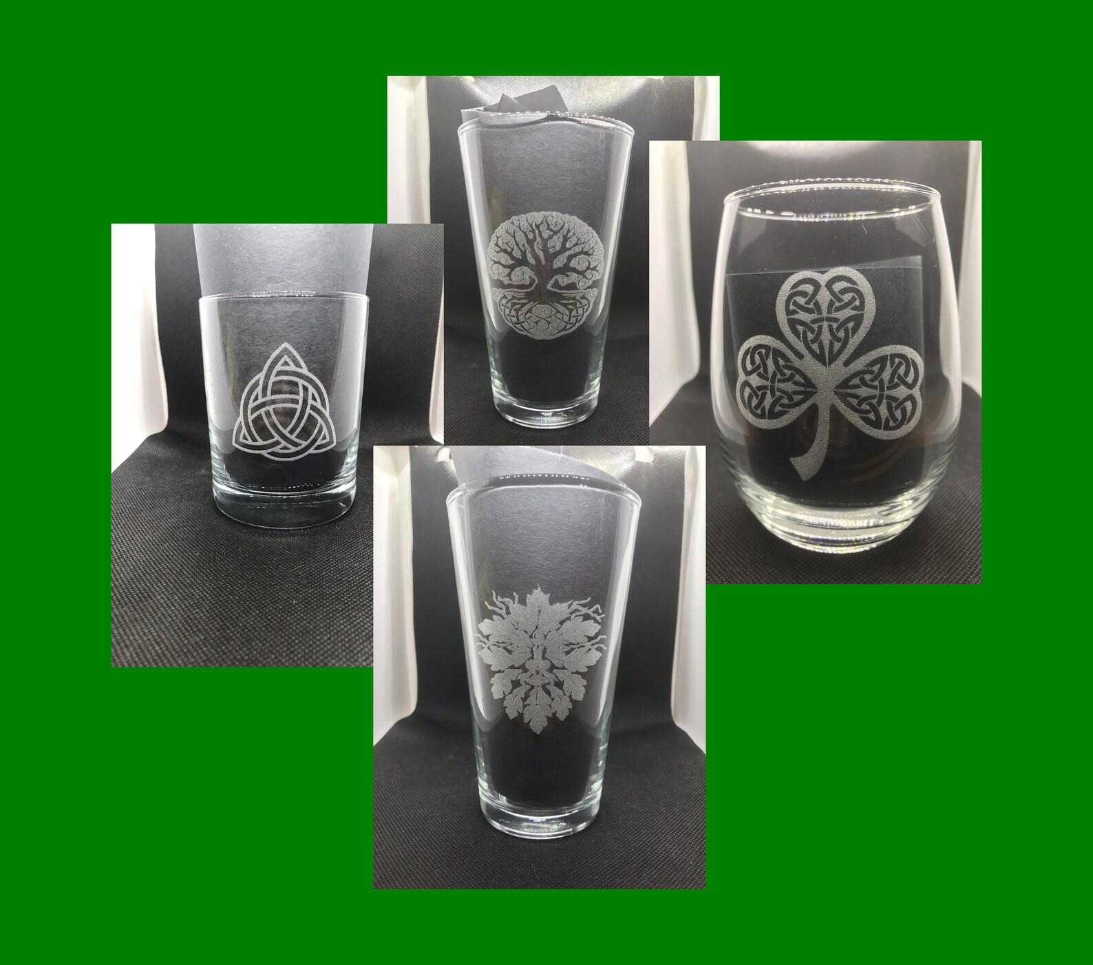 Irish Celtic Designs Engraved Glasses Set of 4 or Single Decanter ...