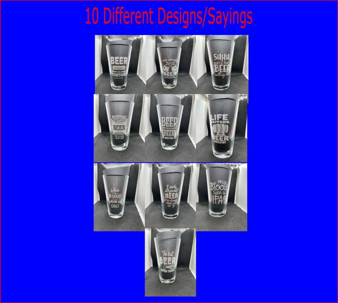 Engraved Beer Pint Glass Set With Drinking Quotes: Mix and Match ...