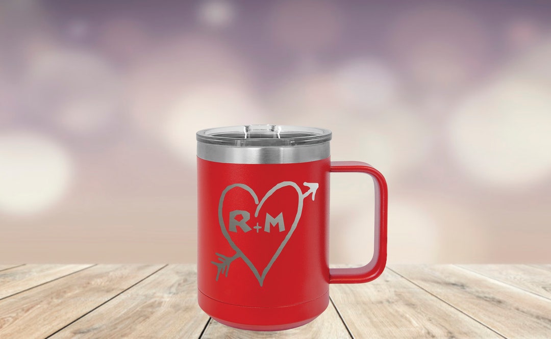 Personalized Engraved Heart Coffee Cup or Tumbler: Heart Arrow and ...