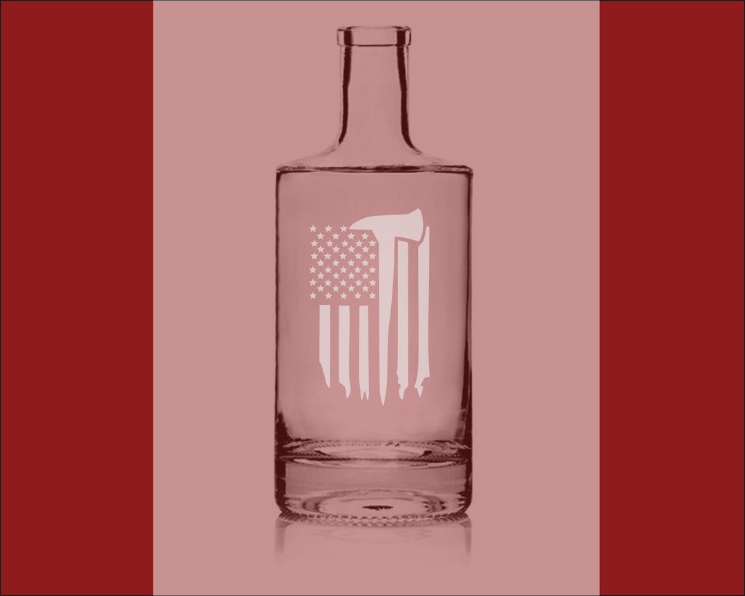Fireman American Flag and Axe Patriotic Etched Whiskey Bottle Decanter ...