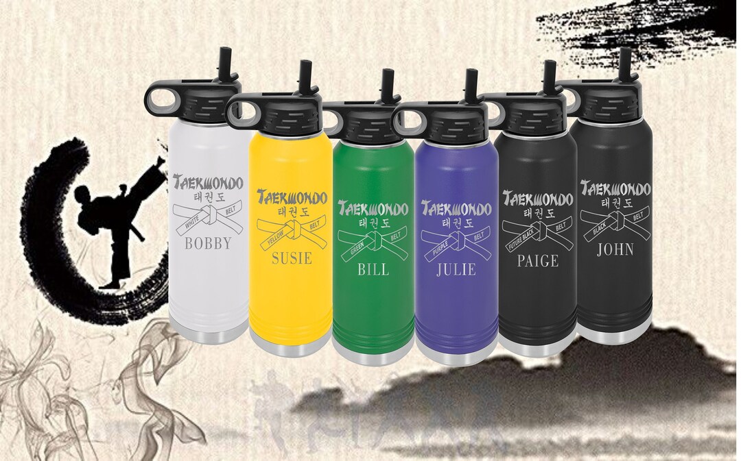 Tae Kwon Do Personalized Water Bottle With Belt Color, Engraved ...