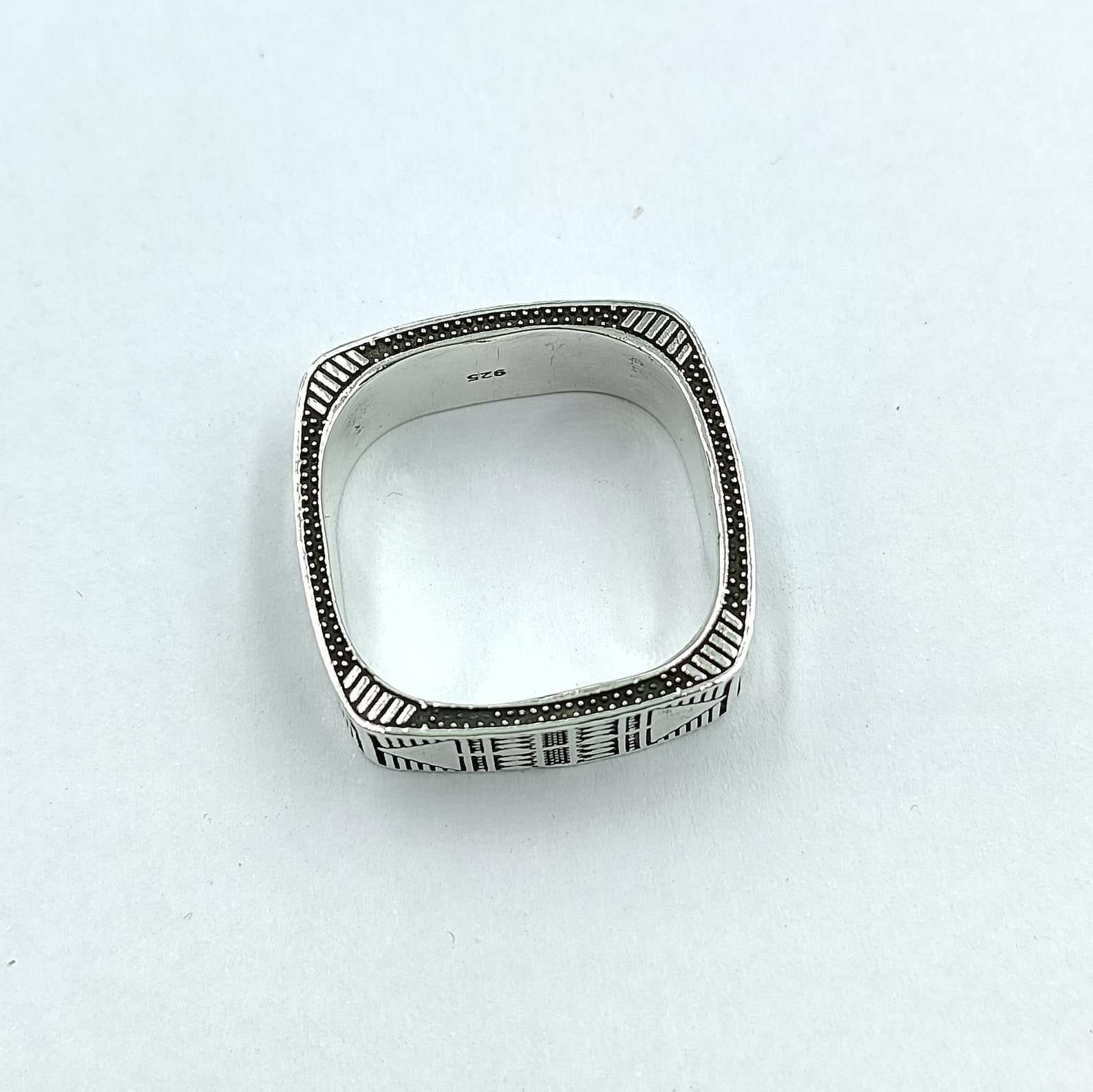 Sterling Silver Square Band Ring: Geometric Carved Design - Etsy
