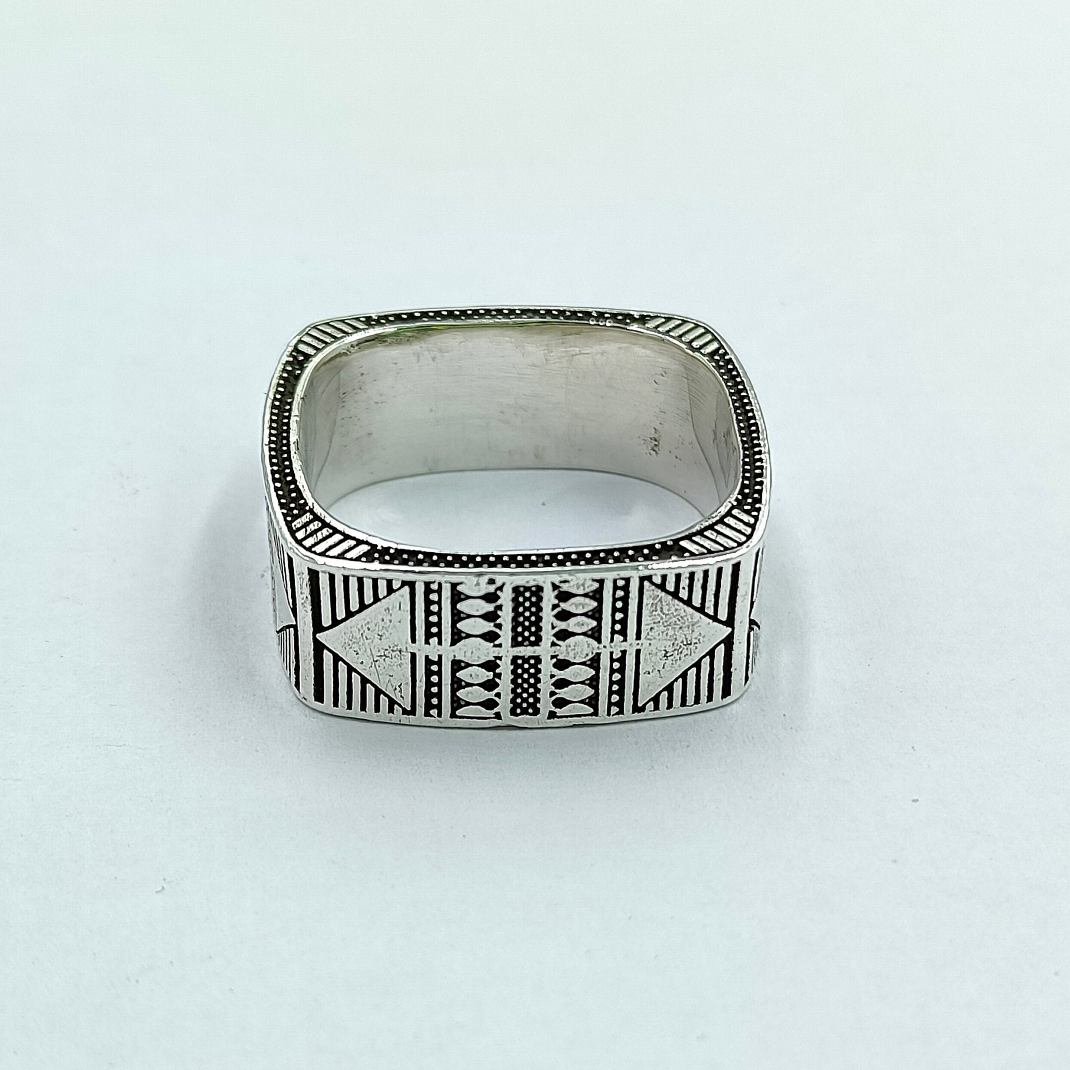 Sterling Silver Square Band Ring: Geometric Carved Design - Etsy