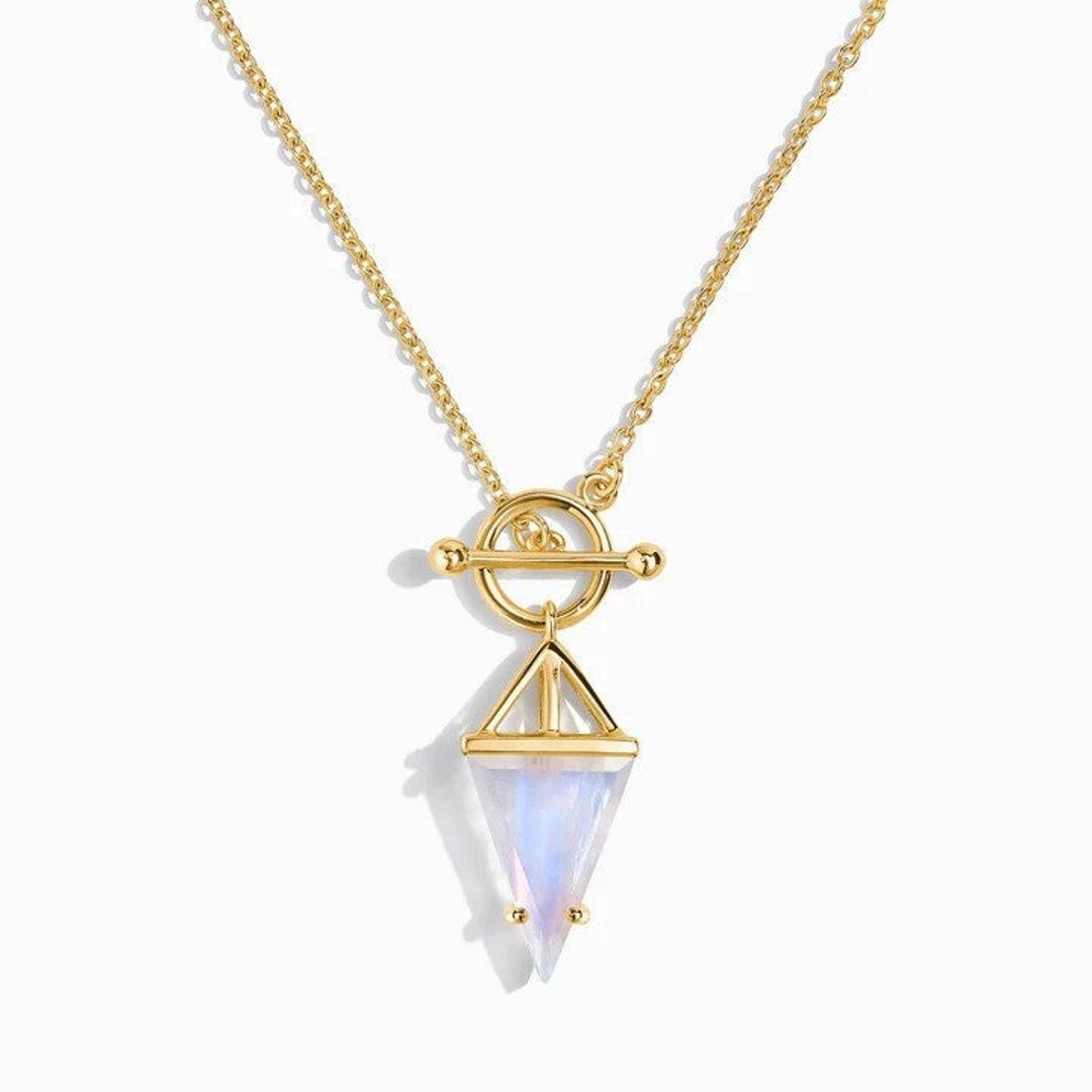 Handmade Triangle Rainbow Moonstone Pendant: Gold Vermeil Sterling ...