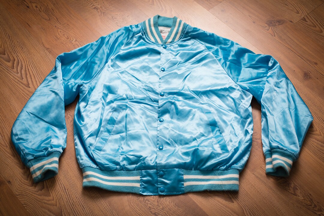 80s Teal Blue Retro Ringer Jacket, Nylon, Active Generation, Vintage ...