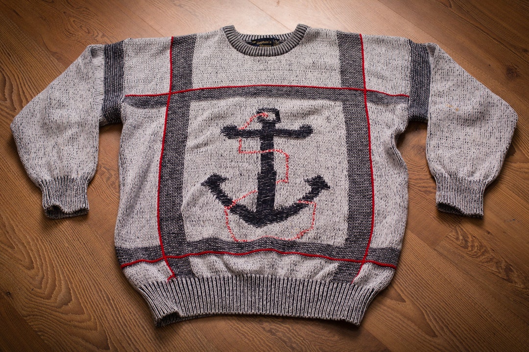 80s-90s Nautical Anchor Sweater by the Captains Shoppe, M/L, Vintage ...