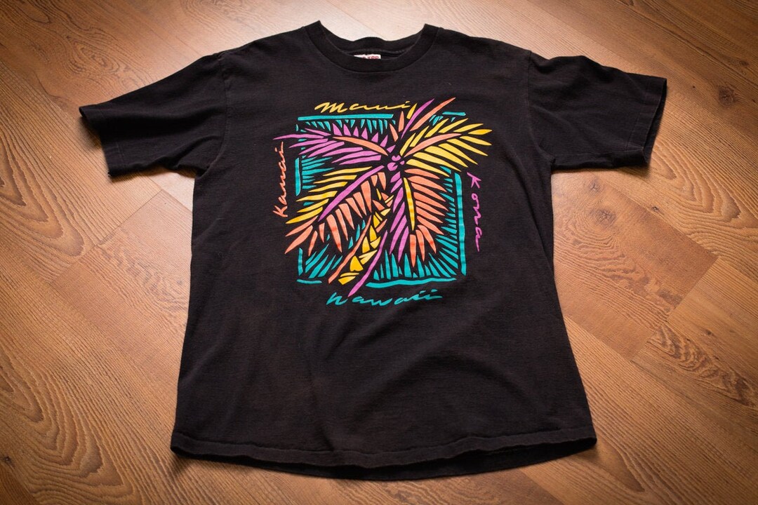 90s Hawaii Neon Palm Tree T-shirt, M, Maui Kona Kauai Graphic Tee ...