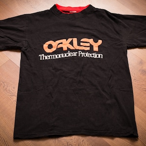 80s-90s Oakley Thermonuclear Protection T-shirt, M, Roll up Ringer Tee ...