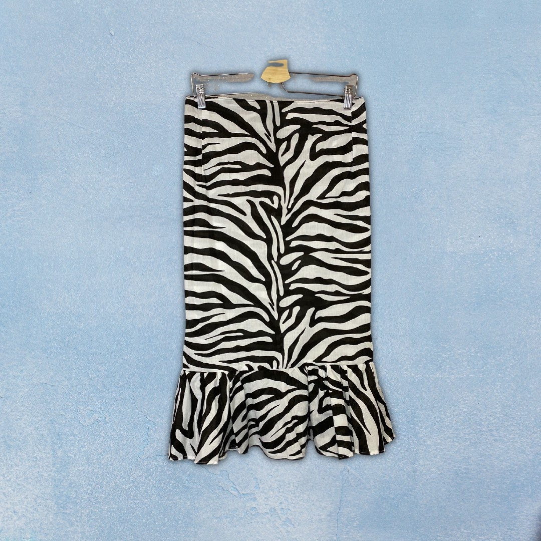 Zebra Print Cotton Frill Hem Skirt Part Of A Co Ord Zip Fastening Midi
