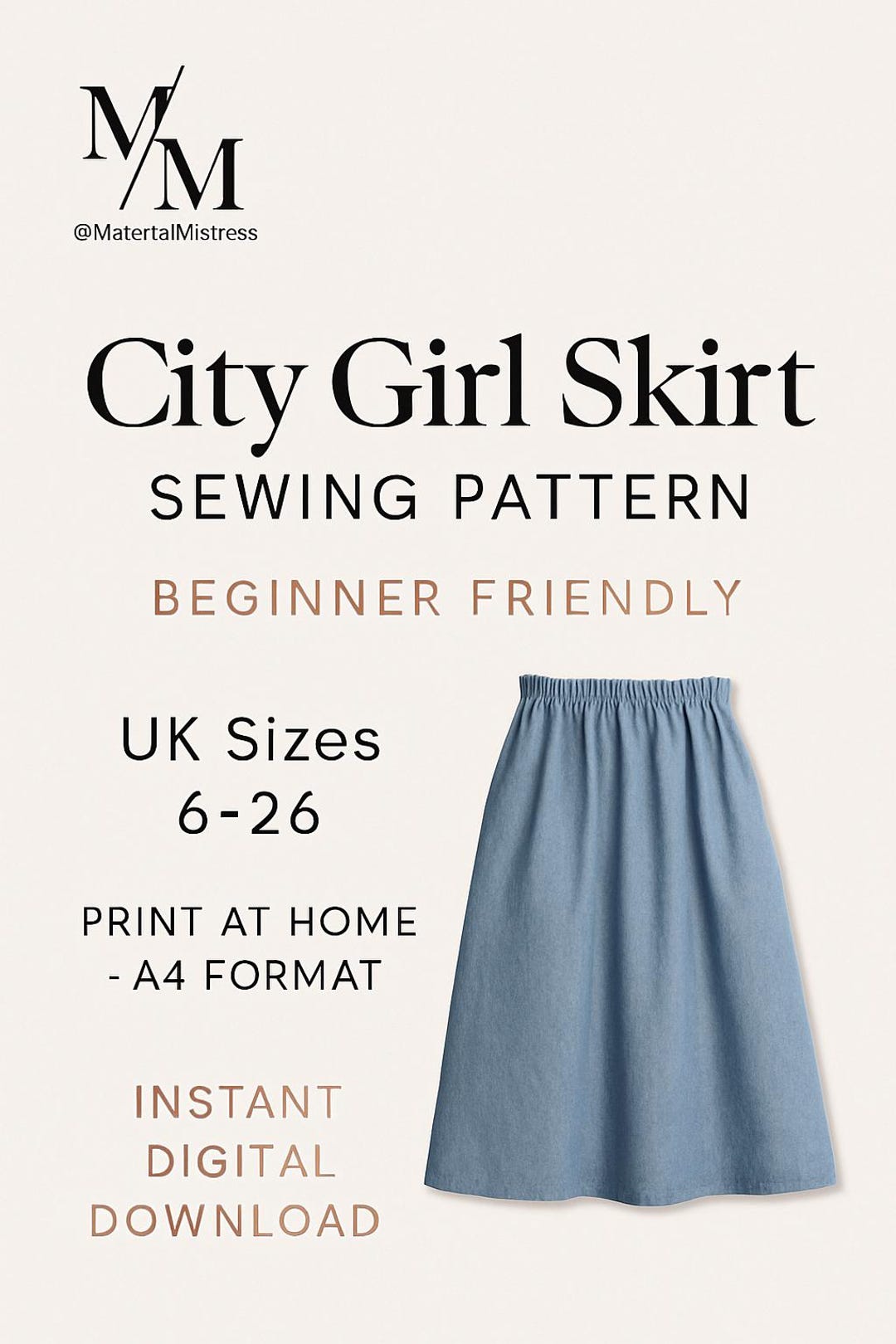 UPDATED! City Girl Skirt Sewing Pattern (PDF): Beginner Elastic Waist ...