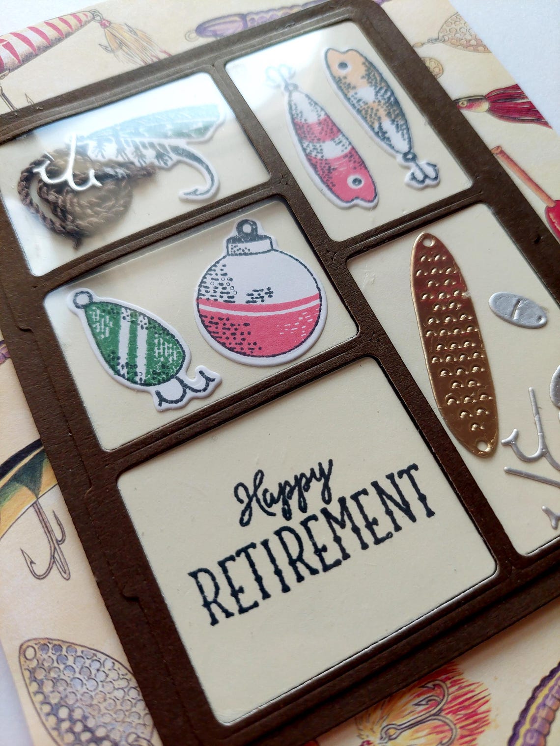 Fishing Retirement Card, Handmade Tackle Box Design - Etsy