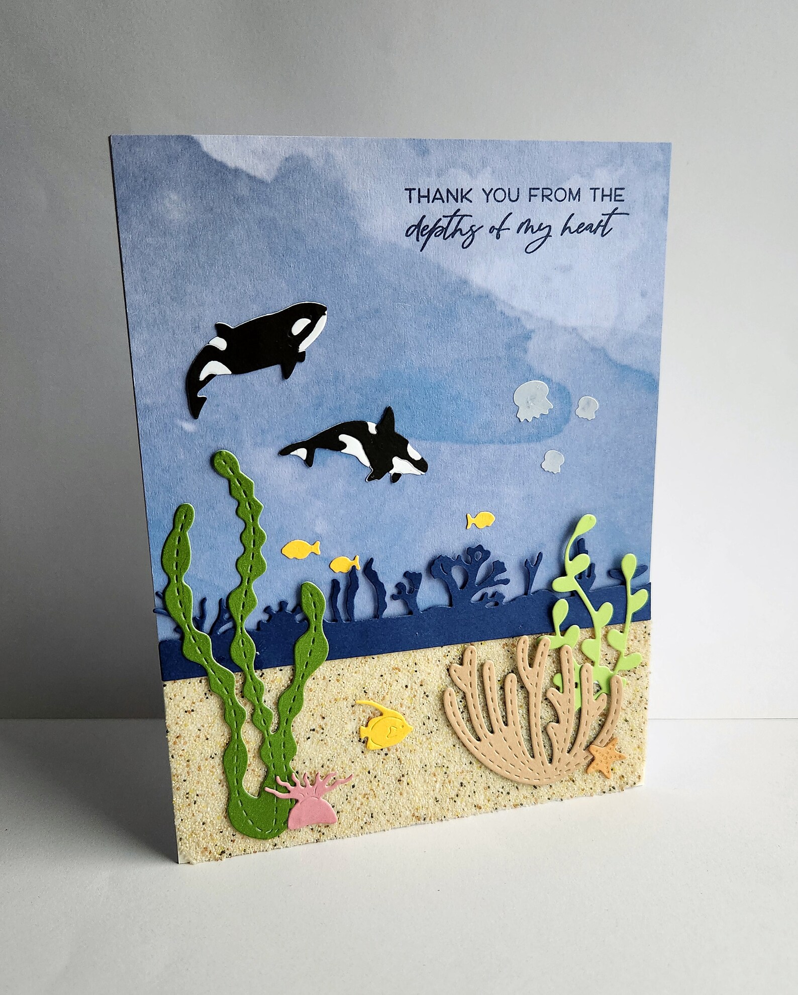 Handmade Ocean Thank You Card: Orcas & Coral Reef - Etsy