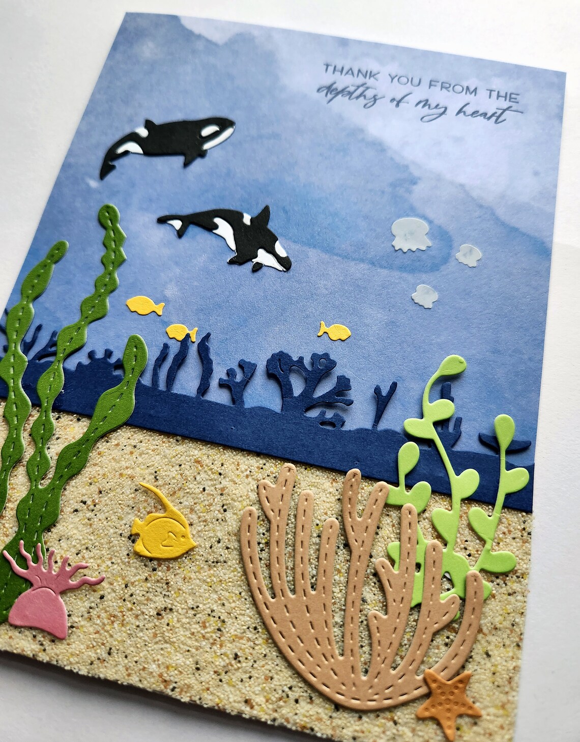Handmade Ocean Thank You Card: Orcas & Coral Reef - Etsy