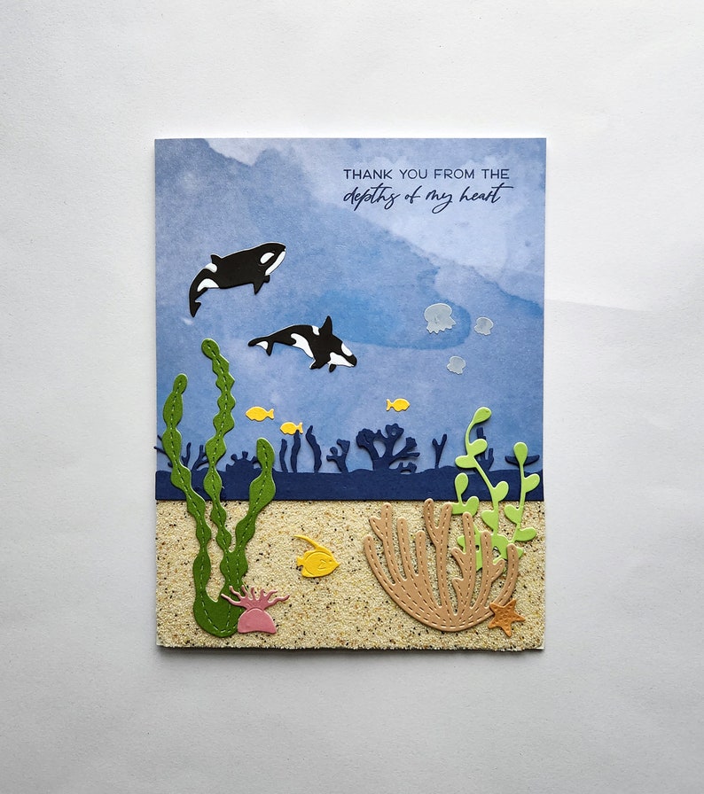 Handmade Ocean Thank You Card: Orcas & Coral Reef - Etsy